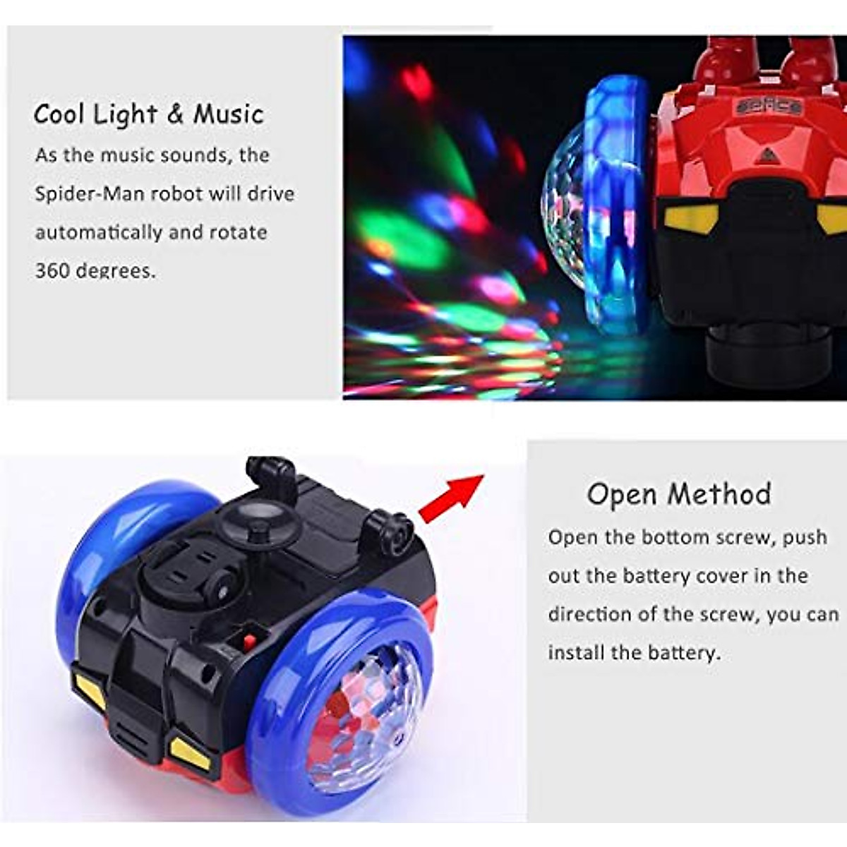 TNOIE Dancing Spider-Man Robot Toys, Spin Robot Interactive Toy Car with Colorful Flashing Lights & Music, Interactive Educational Gift Toys for 3 4 5 6 7 Year Old Boys Girls (Red)