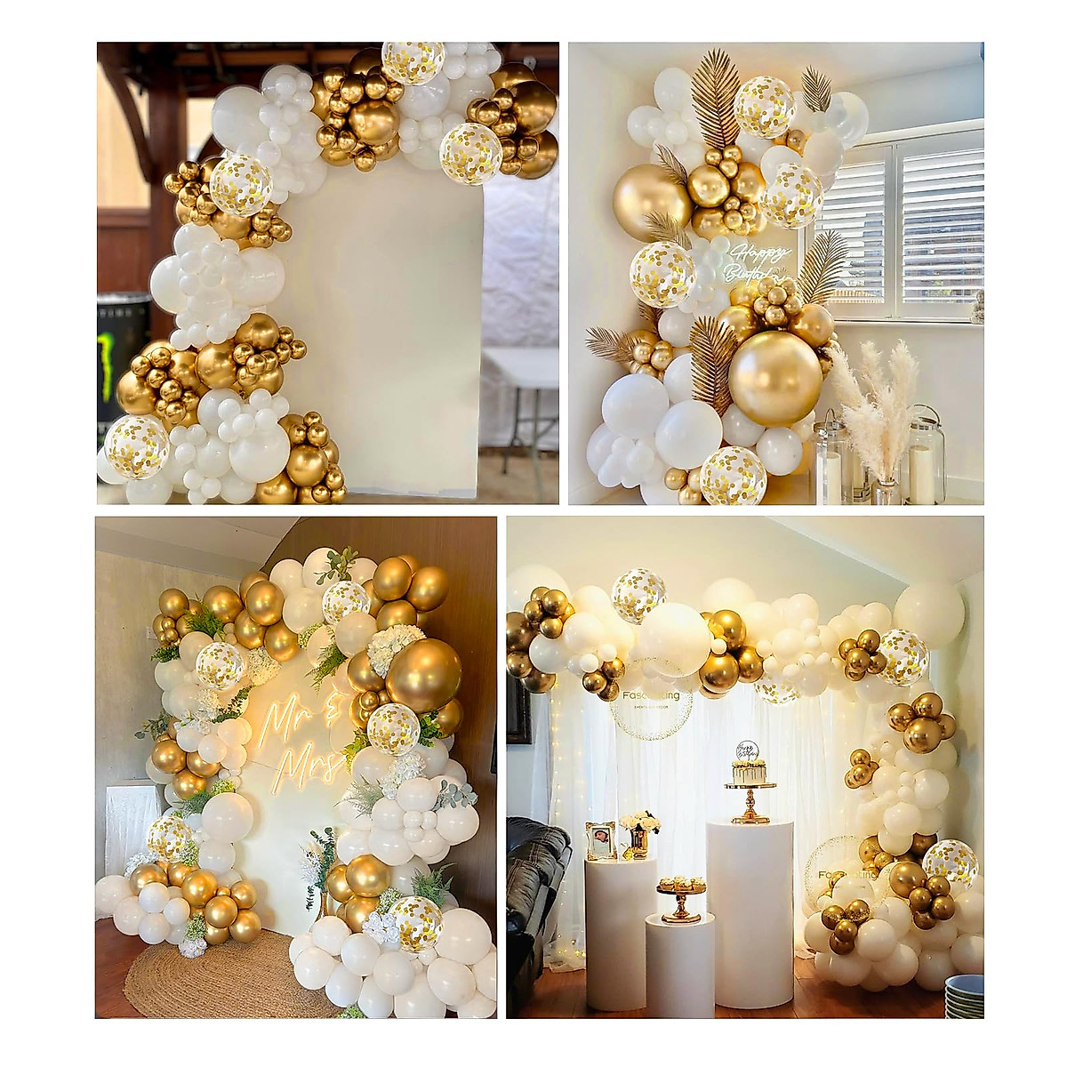 132pcs White and Gold Balloon Arch Kit, Metallic Gold and White Balloons Different Sizes of 18 12 10 Inch Balloons for Wedding Bridal Baptism Engagement Baby Shower Birthday Party Decorations