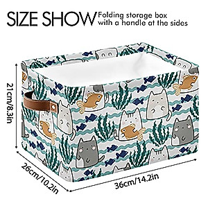 MNSRUU Storage Basket Kawaii Cute Cats Collapsible Organizer Basket with PU Handles, Waterproof Nursery Laundry Basket，1 Pack