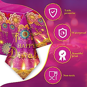 LARRAZABAL Diwali Tablecloths, Happy Diwali Table Covers for Indian Deepavali Festival of Lights, Rectangular Diwali Plastic Tablecloths Party Supplies