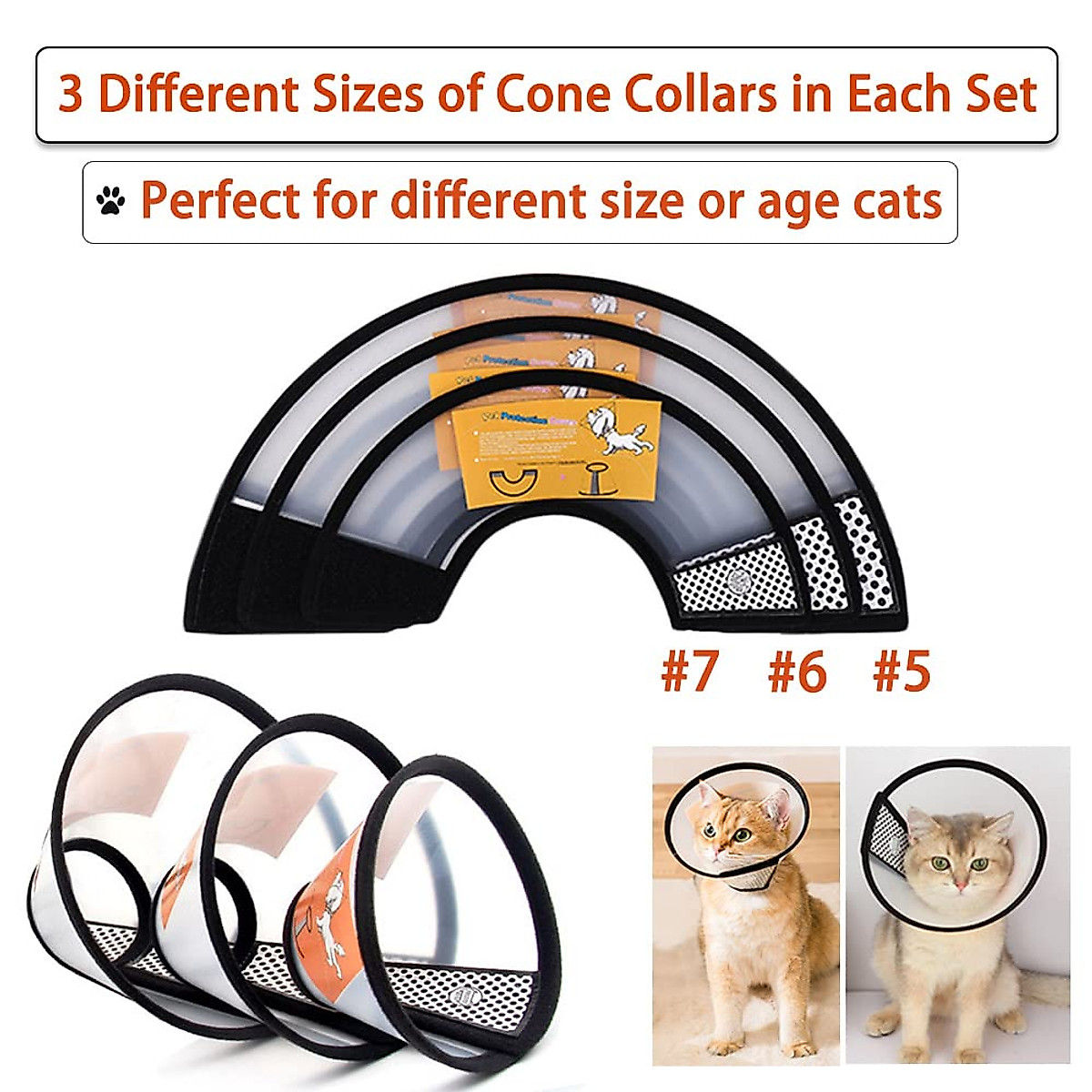 Konnfeir Cat Cone Collar 3PCS Adjustable Protective Collar for Pet Cat,Recovery E-Collar Wound Healing (3PCS)
