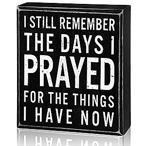 Classic Box Sign Wooden Box Sign Black White Box Sign Decorative Letters Wood Box Plaque for Shelf Living Room Bathroom Laundry Decor (The Days I Prayed)