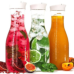 8 Pack Large Carafe Pitchers - 1 liter, Narrow-Neck and Easy-Grip Water, Wine & Juice Carafes with Sturdy Screw-on Lids, Great for Mimosa Bar - by Lendra