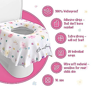 20 Pack Extra Large Disposable Toilet Seat Covers (Floral) by Eli with Love – Toddler Toilet Covers For Full Coverage On Toilet or Potty – Ideal Travel Toilet Seat Covers For Both Kids and Adults