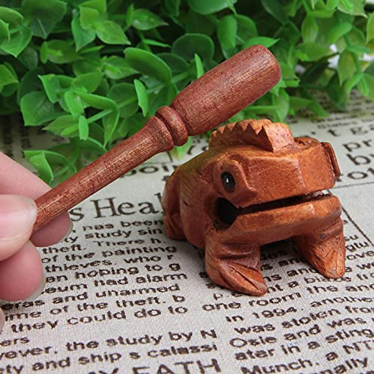Acxico 1Pcs Thailand Craft Wooden Lucky Frog Croaking Musical Instrument Home Office Decor