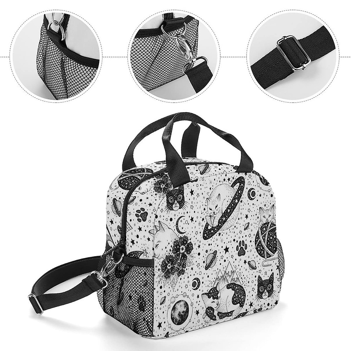 Goth Cat Galaxy Lunch Bag, Lunch Box Portable Insulated Lunch Tote Bag, Thermal Cooler Bag for Women Work Outdoor