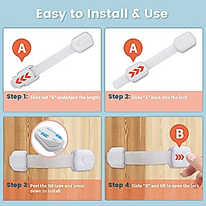 Safety Strap Locks for Fridge,Cabinets,Drawers,Dishwasher & More,Toilet- Adjustable Strap,No Drilling Required,Easy Installation (6 Pack)