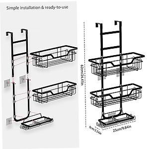 Hanging Shower Organizer Heavy Duty 3 Tiers Over The Shower Door Caddy Shower Rust Resistant Metal Shelf No Drilling Bathroom Shower Organizer with Side Hooks for Body Wash Towels Shower Han