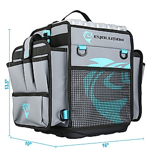 Evolution Fishing Rigger Series Kayak Tackle Bag - 3700 Size, Grey, Zipperless, Heavy Duty Water Resistant Tarpaulin Construction, 2 Rod Holders, Molded Bottom, Tackle Storage