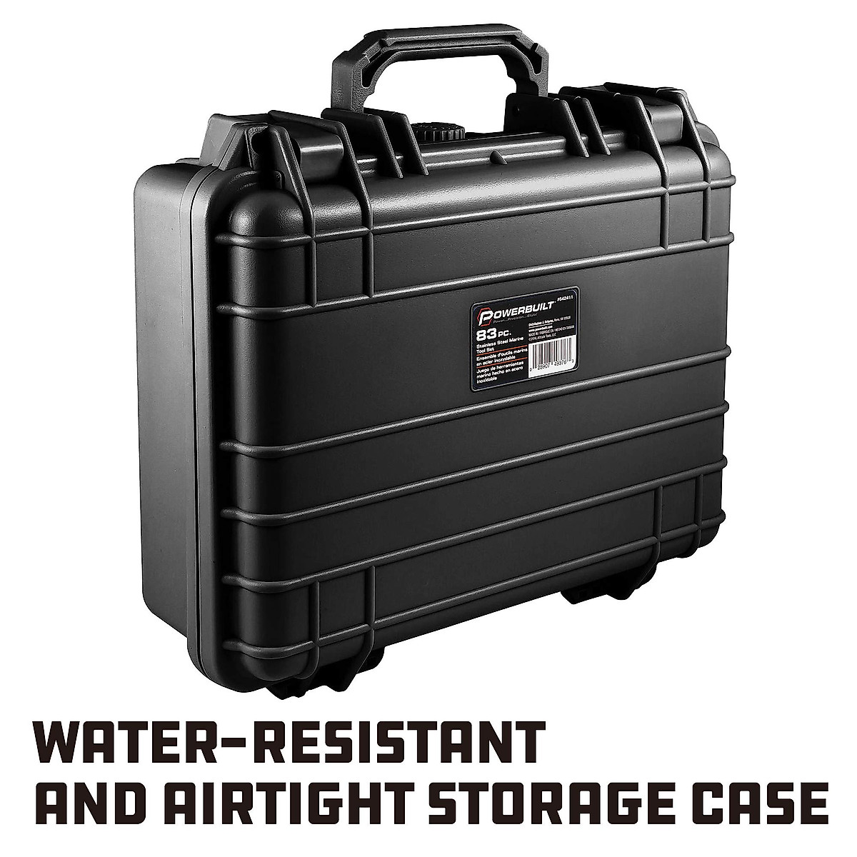 Powerbuilt 83 Pc. 420J2 Stainless Steel Marine Boat Repair Tool Set, Drivers, Pliers, Wrenches, Mallet, Bit Driver/Bits, Sockets, Watertight Shock Resistant Case with Lift-Out Foam Tool Trays - 642411