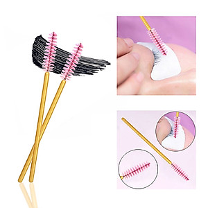 300 Pack Mascara Wand Eyelash Brush Disposable Eye Lash Applicator Makeup Tool Kit, Gold/Pink