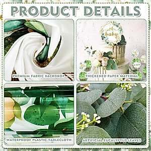 Sage Green Baby Shower Decoration for Girl Boy 99Pcs, Boho Greency Neutral Party Supplies with Oh Baby Backdrop Tablecloth Balloon Garland Kit for Woodland Safari Gender Reveal Party Decor