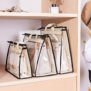 DOUBFIVSY 6 Pack Handbag Dust Bags, Transparent Handbag Storage Organizer Clear Purse Dust Cover for Closet Purse Protector Storage Bag with Zipper, Handles, 6pcs S Shaped Hooks (4)