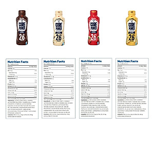 Fairlife Core Power 26g Protein Milk Shakes Variety Pack (Pack of 4), Chocolate, Vanilla, Strawberrry Banana, Banana, Made with Canadian Milk, 414mL/14 fl. oz. (Shipped from Canada)