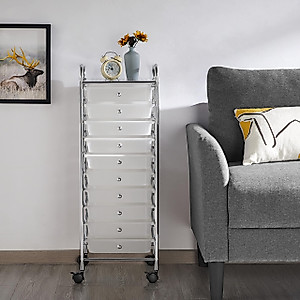 Yaheetech 10 Drawer Cart Rolling Plastic Storage Cart and Organizer Multipurpose Mobile Rolling Utility Storage Organizer for Home Office School and Workshop, White