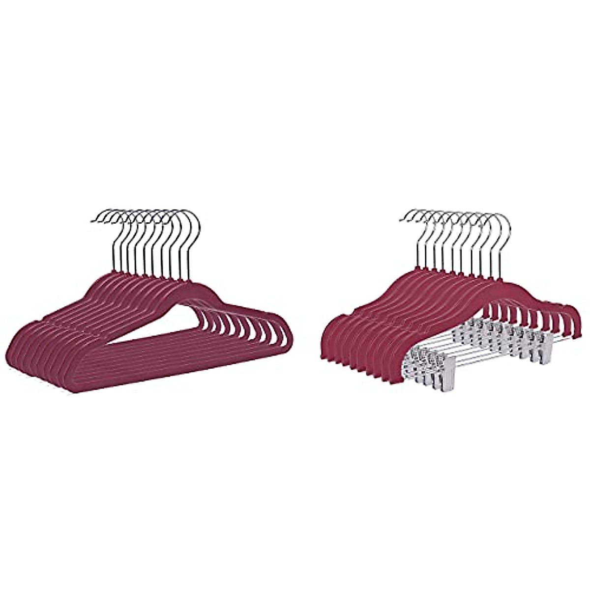 30+10 Quality Kids Children's Plastic Non Velvet Non-Flocked Thin Compact Shirt and Skirt/Pant Bundle Coat Hangers with Metal Clips for Skirts Pants Blouses 360° Swivel Hook, Jacket, Raspberry