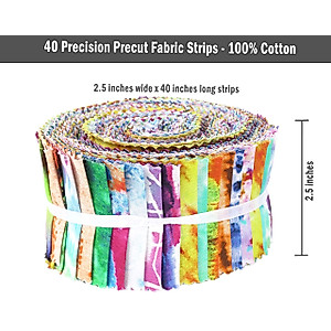 Soimoi 40Pcs Tie Dye Print Cotton Precut Fabrics for Quilting Craft Strips 2.5x42inches Jelly Roll - Multicolor