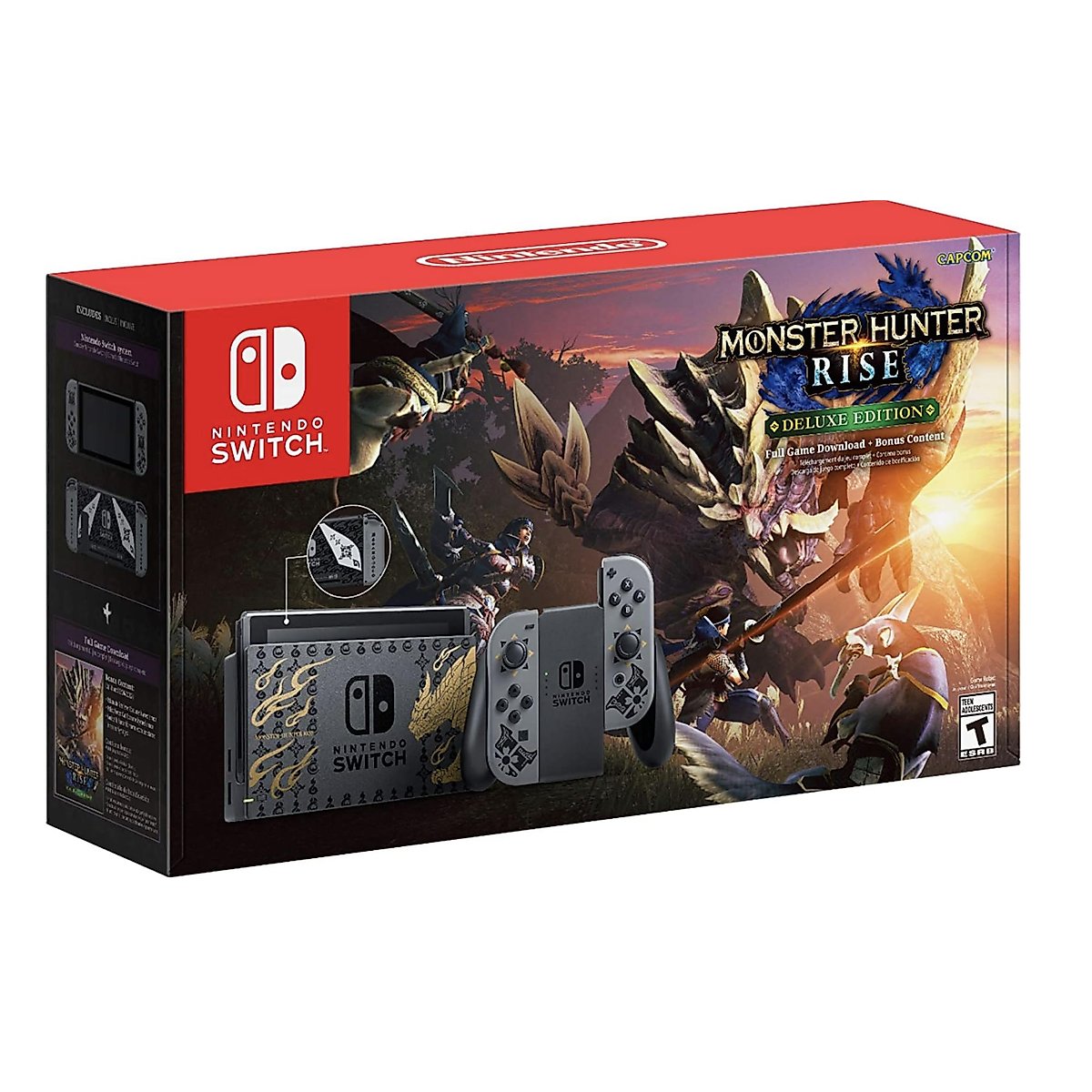 Newest Nintendo Switch Monster Hunter Rise Deluxe Edition 32GB Console With Gray Joy-Con, 6.2" Multi-Touch 1280x720 Display, WiFi, Bluetooth, HDMI and 12-in-1 Case