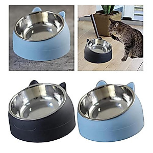 Baoblaze 2X Metal Raised Puppy Cat Dog Bowls Tilted Elevated Water Food Feeder Small Dogs Cats Pet Feeder , Blue Black