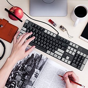 Mechanical Keyboard Gaming Keyboard | Black Switch, Black Grey Color & White Backlit Keyboard | 104 Keys US Layout | Wired Gaming Keyboard | Hot Swappable Mechanical Keyboard, PC Gaming Keyboard