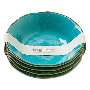 tag - Veranda Melamine Bowl, Durable, BPA-Free and Great for Outdoor or Casual Meals, Ocean Blue (Set Of 4)