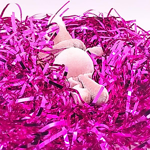 Amsthow Gift Wrap Shredded Filler Basket Grass 1/2 LB Shiny Pink Cut Shred Raffia Box Stuffing for Christmas Birthday Wedding Wrapping Shower (Pink)