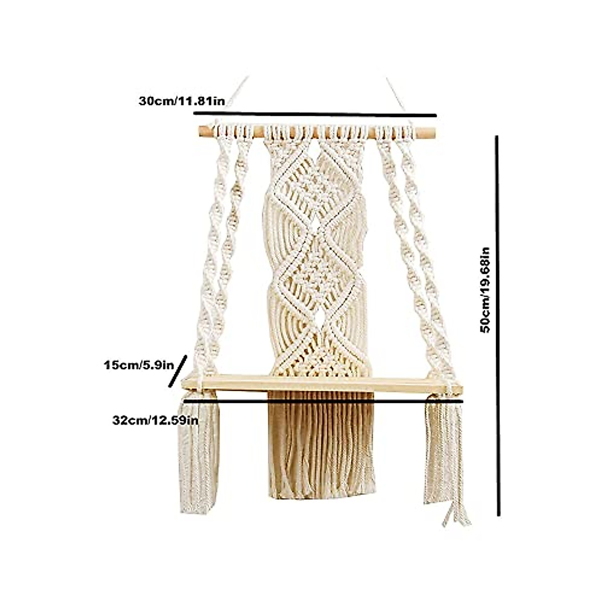 Handmade Macrame Wall Hanging Shelf, Boho Indoor Rope Plant Pot Basket Hanger Holder, Rope Plant Hanger for Wall Decor Indoor Outdoor