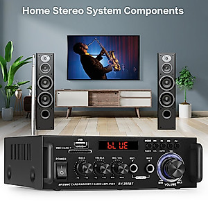 SOBATTY Home Audio Receivers & Amplifier HiFi Bluetooth Stereo Audio Amplifier Max 300Wx2 Wireless Bluetooth 5.0, RMS 40Wx2 Power Amp 2 Channel Stereo Receiver for Home Theater Speaker (BLACK1)