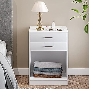 Tiptiper Nightstand Set of 2 with Charging Station, White Night Stands for Bedroom, End Table Side Stand Cabinet, Bedside Table with Drawers