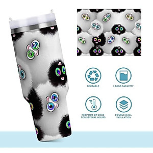 RPLIFE Cute Fun Vivid Black White Creatures 40 Oz Tumbler with Handle, 30 Oz Tumbler with Handle, Travel Coffee Tumbler