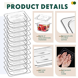Yinkin 12 Pcs Polycarbonate Food Pan Lids with Handle, 1/6 Size Clear Hotel Pan Lid Plastic Hotel Pan Cover for Restaurant Food Container and Storage, 6.9 x 6.3 Inch