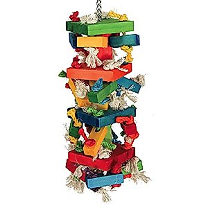 Featherland Paradise Knots N Blocks Bird Toy, Bird Toys, for Parrots, Cockatoos, Macaws, Very Large Birds and Big Beaks