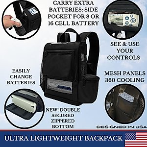 O2TOTES USA Lightweight Carrier for Inogen One G5 Oxygen Concentrator, Portable Oxygen Backpack with Adjustable Straps & Zippered Pockets (Black) Patented Design, New heavy duty zippered bottom