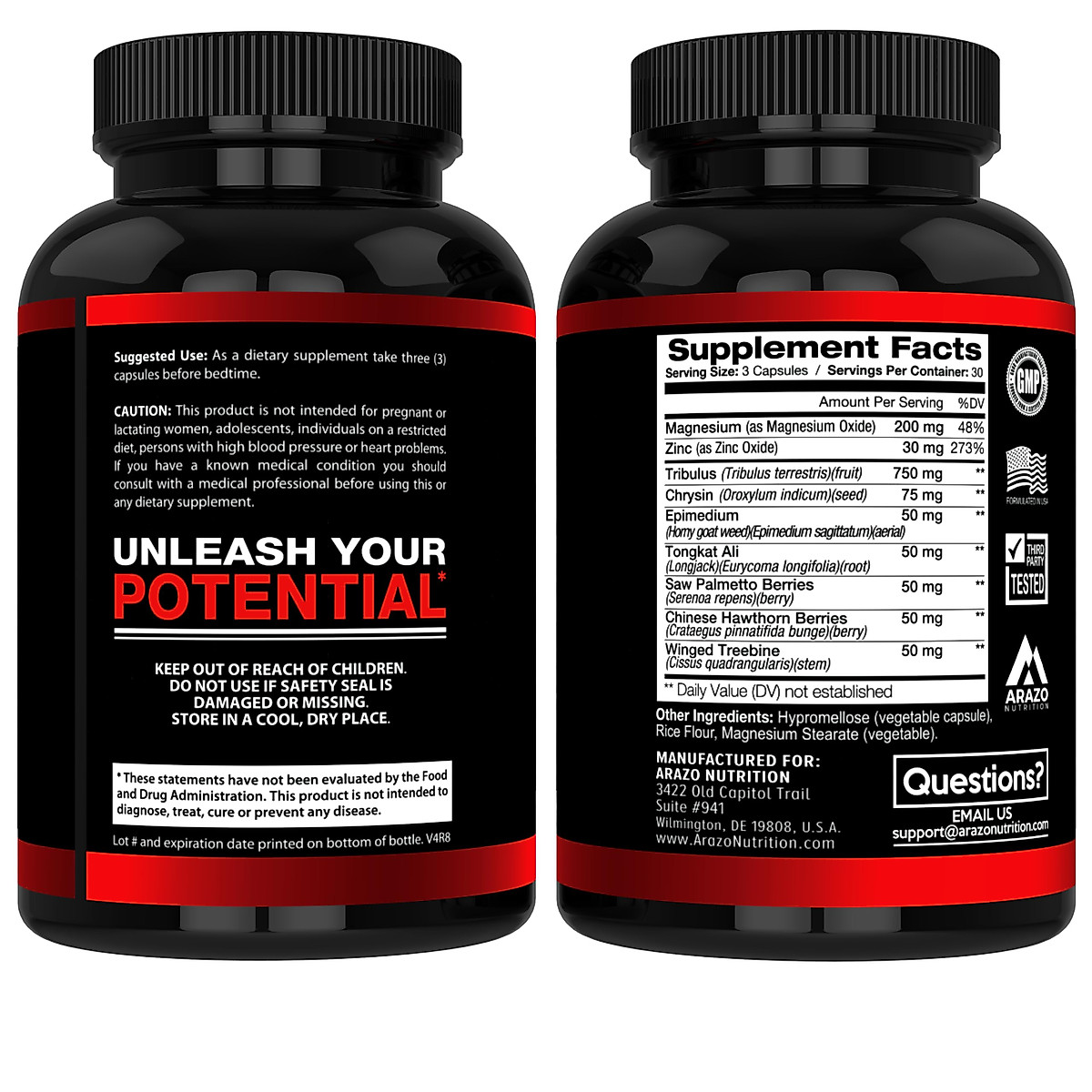 Arazo Nutrition TestoBoost Test Booster Supplement - Potent & Natural Herbal Pills - Boost Muscle Growth - Tribulus, Epimedium, Hawthorn, Zinc, Minerals