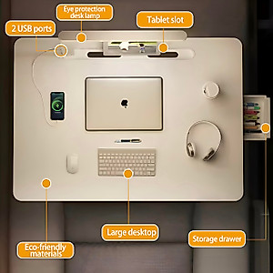 Laptop Desk for Bed Lap Desk with LED Desk Light, Foldable Laptop Bed Table with Storage Drawer, Breakfast Serving Bed Tray Tablet Desk Laptop Folding Stand Reading Holder for Sofa Couch Floor (WHITE)