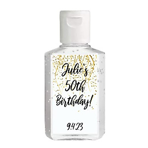 Sheet of 20 Custom Hand Sanitizer Labels | Personalized Stickers for Event Favors (Gold Confetti)