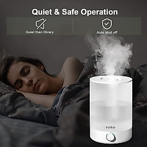 Roto Top Fill Humidifiers for Bedroom, Cool Mist Ultrasonic Quiet Humidifier with Essential Oil Diffuser, Last Up to 22 Hours, Auto Off, Adjustable Output Mist & 360° Rotation Nozzle - 2.5L
