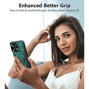 FNTCASE for iPhone 15 Pro Case: Military Grade Drop & Shock Protection Cell Phone Cover with Kickstand & Slide | Rugged Protective Bumper Textured | Heavy Duty Protector(Green)