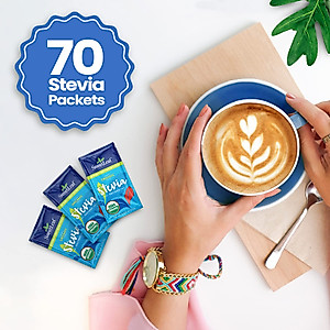 SweetLeaf Organic Stevia Packets - Zero Calorie Stevia Powder, No Bitter Aftertaste, Sugar Substitute for Keto Coffee, Nothing Artificial, Non-GMO Stevia Sweetener Packets, 70 Count (Pack of 2)
