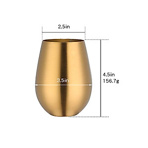Father's Day Gift Mingcheng 17 oz Stainless Steel Stemless Wine Glass, Outdoor Portable Wine Tumbler for the Pool, Camping, Cookouts, Travel - Set of 2 Metal Drinking Cups(Gold)