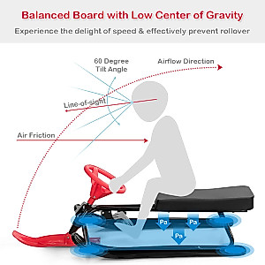 Costzon Snow Racer Sled, Ski Sled with Steering Wheel & Twin Brakes, Durable Steel Frame, Great Weight Capacity of 220 LBS, Classic Downhill Steerable Sled for Kids Teenagers Adult (Red)