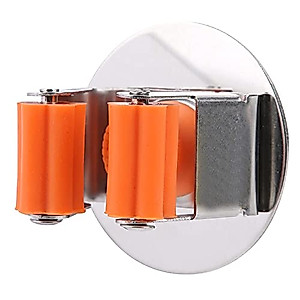 Stainless Steel Mounted Mop Rack Self Adhesive Broom Holder for Garage Kitchen Bathroom (round)