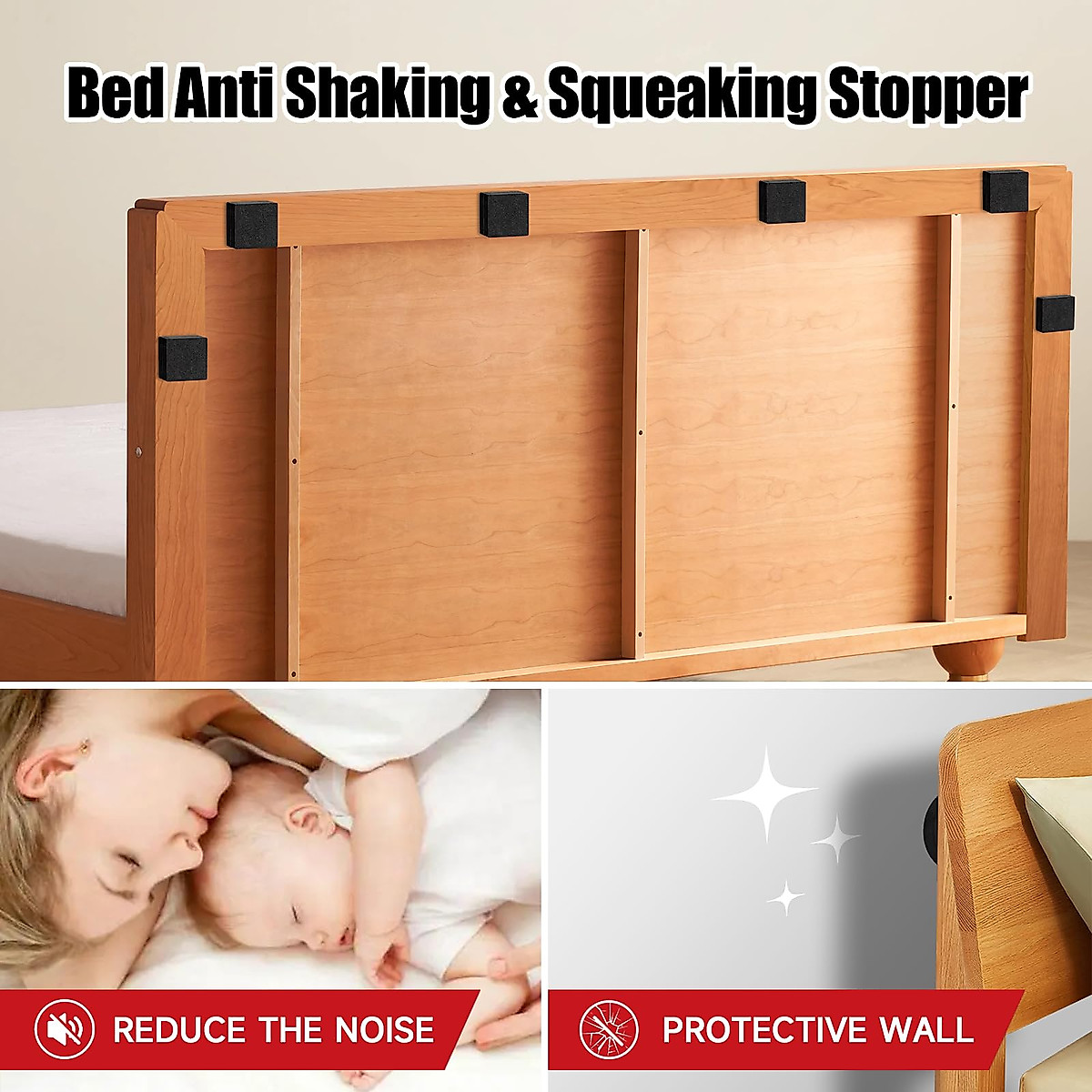 ZhouDaShu Anti Shake Headboard Stoppers for Wall,Wall Protector from Furniture,Bed Frame Noise Bumper,Anti Vibration Soundproof Pads to Prevent Hitting Wall,20 pcs Square Black and White