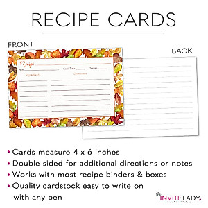 Recipe Cards 4x6 Double Sided 50 count Autumn Fall Leaves Watercolor Bridal Shower Wedding Housewarming Gift Idea Stationary Keepsake (50 Count)