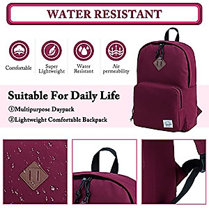 VASCHY School Backpack, Ultra Lightweight Backpack for Women Bookbag for Kids Teen Boys Girls Burgundy