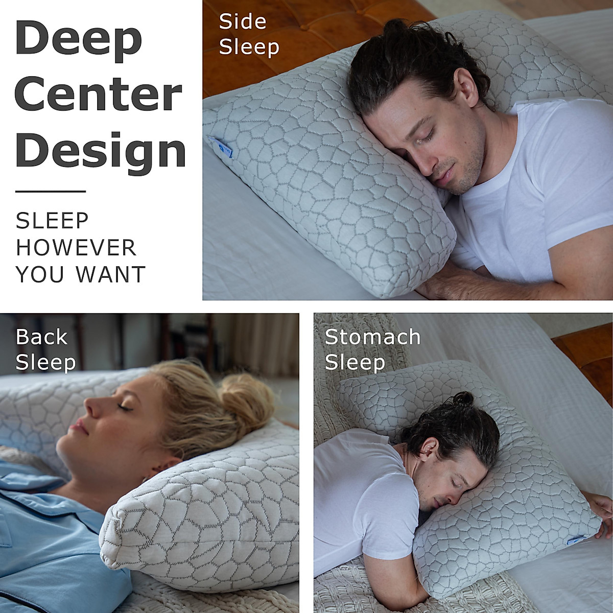 Pharmedoc Adjustable Shredded Memory Foam Curved Pillow - Side Sleeper Pillow - Deep Center - Neck Pillow for Pain Relief - Queen Bed Pillow 1 Pack