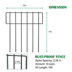 10 Pack Animal Barrier Fence, 17 Inch(H) X 10 Ft(L) Decorative Garden Fencing for Garden.