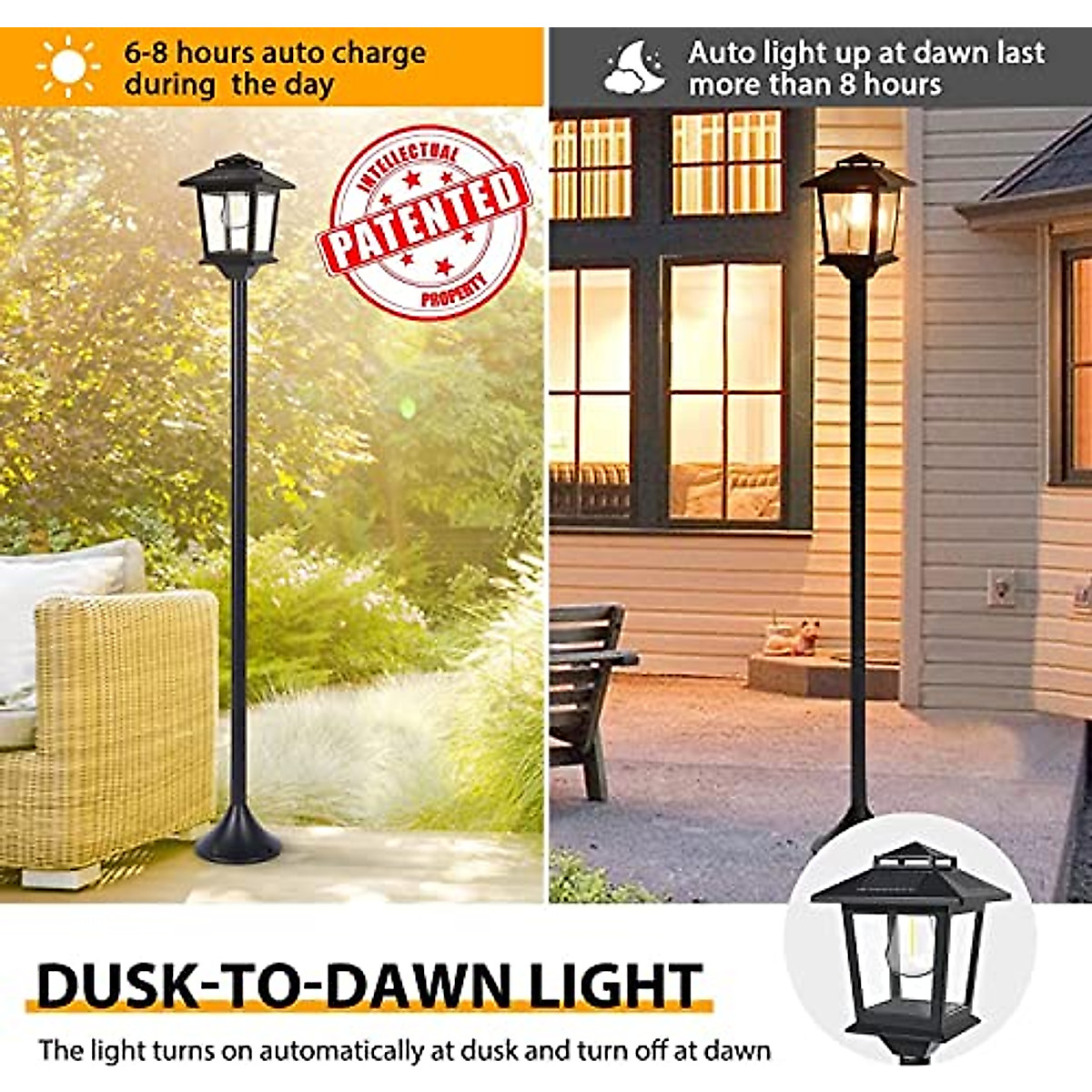 63" Solar Lamp Post Lights Outdoor 2 Pack ,Aluminum Floor Lamp,Waterproof Solar Powered Lights for Garden, Pathway, Yard, Front/ Back Door, Warm White Solar Post Light,Replaceable Bulb, Decoration
