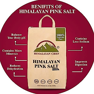 Himalayan Chef Himalayan Pink Salt - 5 lbs Coarse Grain Bulk Bag - 100% Natural and Pure Gourmet Crystals, Contains 84 Minerals, Table Salt, Kosher and Vegan | For Grinders & Salt Mills