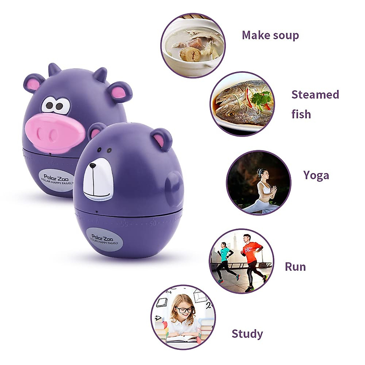 2 Pack Kitchen Timer with Cute Cartoon, Mechanical Animal Timer For Kids, 60 Minute Wind up Timer for Cooking, Sports, Reading(Bull and Bear)